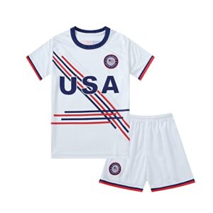 Team USA United States Sports Soccer Football Basketball Boys Kids Youth Jersey Shirt Kit Set (Size-26 (8-9 Years))