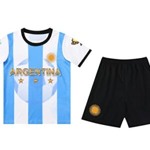 Argentina World Champions Edition Sports Soccer Football Boys Kids Youth Jersey Shirt Kit Set (Size-26 (8-9 Years))