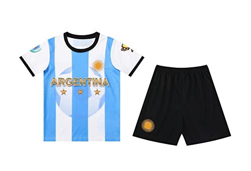 Argentina World Champions Edition Sports Soccer Football Boys Kids Youth Jersey Shirt Kit Set (Size-26 (8-9 Years))