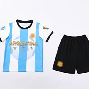 Argentina World Champions Edition Sports Soccer Football Boys Kids Youth Jersey Shirt Kit Set (Size-26 (8-9 Years))