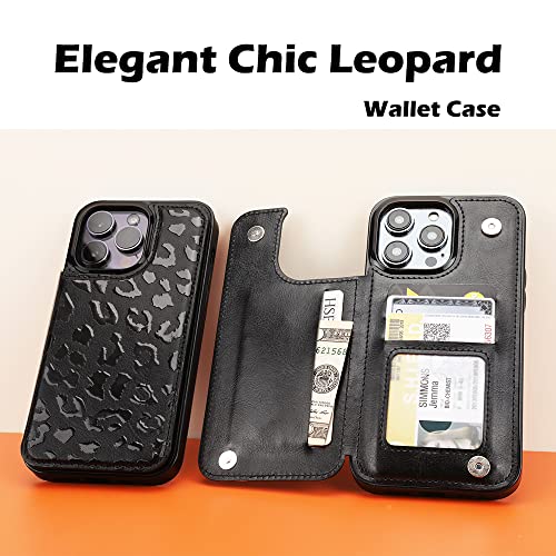 BayPastel X Compatible with iPhone 13 Pro Max 6.7" Wallet Case with Flip Credit Card Holder PU Leather Magnetic Clasp Kickstand Shockproof Protective Stylish Cover Men Women (Black Leopard)