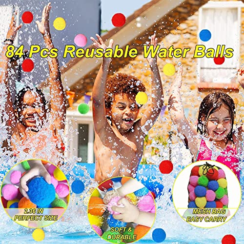 84 Pcs Reusable Water Balls, Reusable Water Balloons for Outdoor Toys and Games, Water Toys for Kids and Adults Boys and Girls - Summer Toys Ball for Pool and Backyard Fun