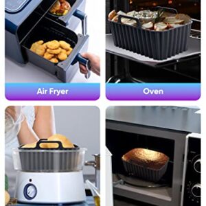 2PCS Air Fryer Silicone Pots for Ninja Foodi Dual DZ201, Extra Thick Rectangle Air Fryer Liners for Double Basket Air Fryers Up to 8QT, Reusable Heat-Resistant Silicone Containers for Kitchen