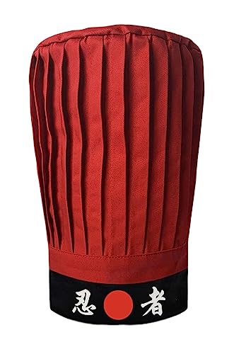 SUNRISE KITCHEN SUPPLY Hibachi Chef Hat with Tie Ninja Headband Red, Black