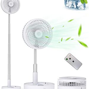 Primevolve Portable Oscillating Standing Fan,Rechargeable Battery Operated USB Floor Table Desk Fan with Remote, 4 Speed Settings Pedestal Fans for Bedroom Office Camping Fishing Travel White 7.7"