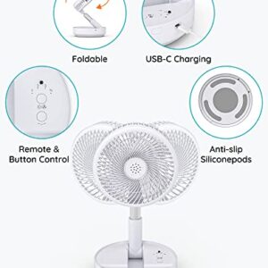 Primevolve Portable Oscillating Standing Fan,Rechargeable Battery Operated USB Floor Table Desk Fan with Remote, 4 Speed Settings Pedestal Fans for Bedroom Office Camping Fishing Travel White 7.7"