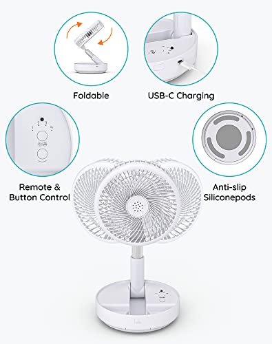 Primevolve Portable Oscillating Standing Fan,Rechargeable Battery Operated USB Floor Table Desk Fan with Remote, 4 Speed Settings Pedestal Fans for Bedroom Office Camping Fishing Travel White 7.7"