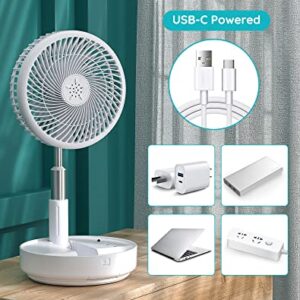 Primevolve Portable Oscillating Standing Fan,Rechargeable Battery Operated USB Floor Table Desk Fan with Remote, 4 Speed Settings Pedestal Fans for Bedroom Office Camping Fishing Travel White 7.7"