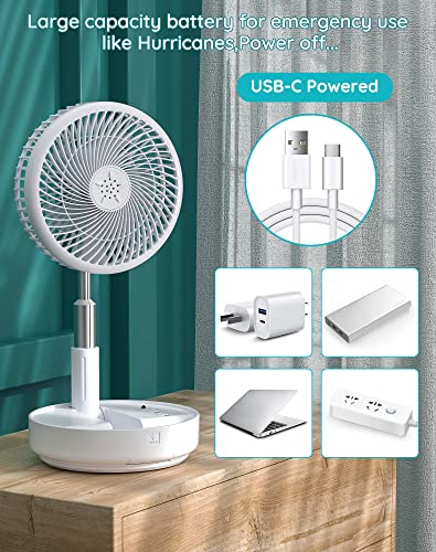 Primevolve Portable Oscillating Standing Fan,Rechargeable Battery Operated USB Floor Table Desk Fan with Remote, 4 Speed Settings Pedestal Fans for Bedroom Office Camping Fishing Travel White 7.7"