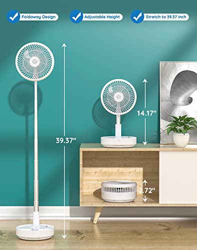 Primevolve Portable Oscillating Standing Fan,Rechargeable Battery Operated USB Floor Table Desk Fan with Remote, 4 Speed Settings Pedestal Fans for Bedroom Office Camping Fishing Travel White 7.7"