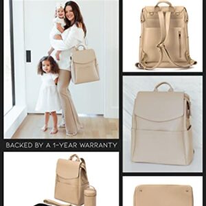 MIA + SOPHIA Leather Diaper Bag Backpack with Changing Pad, Stroller Straps, Bottle Holder (Beige Olivia)