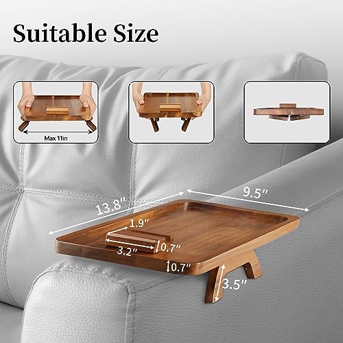 Acacia Wood Couch Arm Table, Sofa Arm Tray with 360° Rotating Holder, Sofa Arm Table for Couch, Couch Arm Tray, Sofa Armrest Tray, Ideal Gift for Eating and Drink