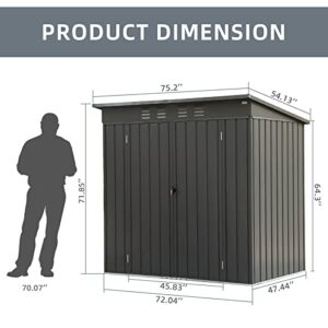 Domi Outdoor Storage Shed 6x4 FT,Metal Outside Sheds&Outdoor Storage Galvanized Steel,Tool Shed with Lockable Double Door for Patio,Backyard,Garden,Lawn Dark Grey