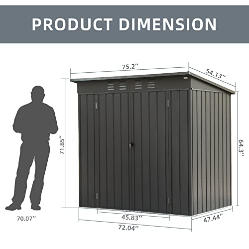 Domi Outdoor Storage Shed 6x4 FT,Metal Outside Sheds&Outdoor Storage Galvanized Steel,Tool Shed with Lockable Double Door for Patio,Backyard,Garden,Lawn Dark Grey