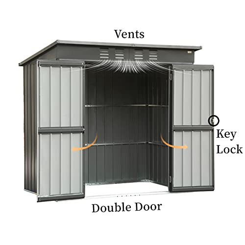 Domi Outdoor Storage Shed 6x4 FT,Metal Outside Sheds&Outdoor Storage Galvanized Steel,Tool Shed with Lockable Double Door for Patio,Backyard,Garden,Lawn Dark Grey