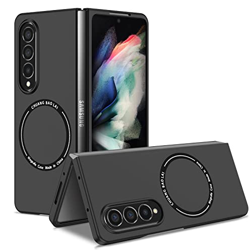 MME Magnetic Case for Galaxy Z Fold 4 5G Case Compatible with Mag Safe Charger Soft Liquid Silicone Gel Rubber Ultra Slim Shockproof Cover for Z Fold 4, Black