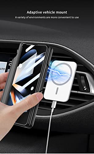 BAILI Galaxy Z Fold4 Magnetic Case,Support Magsafe and Wireless Charger for Z Fold 4,Ultra -Magnetic Suction Z Fold4 Case with Kickstand & S Pen Holder Adapts Vehicle Bracket Clear Mirror Cover Black