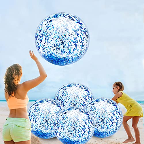 TURNMEON 5 Pack Sequins Beach Ball Jumbo Pool Toys Balls Giant Confetti Glitters Inflatable Clear Beach Ball Swimming Pool Water Beach Toys Outdoor Summer Party Favors for Kids Adults