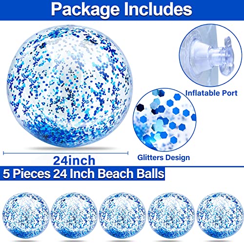 TURNMEON 5 Pack Sequins Beach Ball Jumbo Pool Toys Balls Giant Confetti Glitters Inflatable Clear Beach Ball Swimming Pool Water Beach Toys Outdoor Summer Party Favors for Kids Adults