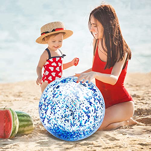 TURNMEON 5 Pack Sequins Beach Ball Jumbo Pool Toys Balls Giant Confetti Glitters Inflatable Clear Beach Ball Swimming Pool Water Beach Toys Outdoor Summer Party Favors for Kids Adults