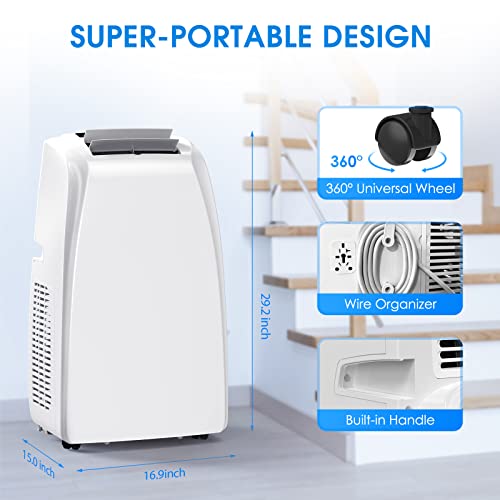 Air Choice 12000 BTU Portable Air Conditioner, 3-in-1 Portable AC Unit with Dehumidifier & Fan & 24HR Timer, LED Display, up to 550 Sq.Ft, Build in Universal Wheels for Quiet Portable AC Unit for Room