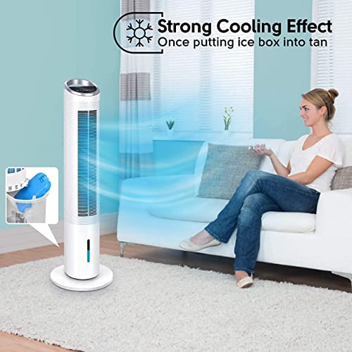 Air Choice Evaporative Cooler, 40" Portable Tower Fan with 70° Oscillating for Big Space, 3 Speeds & Modes, 8H Timer, 2 Ice Packs, Removable Water Tank, Portable Swamp Cooler with LCD Panel & Remote