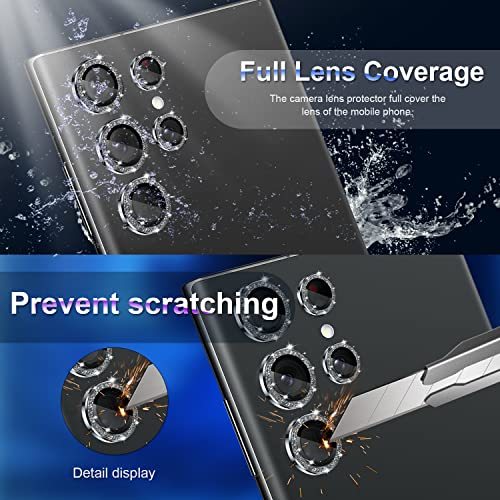 TIUYAO [5+2] Camera Lens Protector for Samsung Galaxy S23 Ultra, Tempered Glass Aluminum Alloy Ring Lens Cover with [Installation Tray] [Removal tool] Fit for Samsung Galaxy S23 Ultra Glitter Black