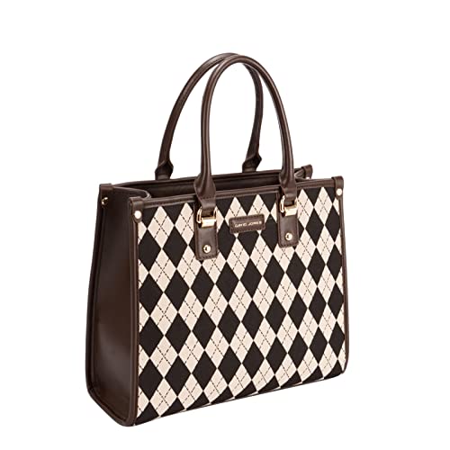 DAVID JONES Paris Fashion Checker Print Handbag Women Office Casual Party Tote Bag - Brown