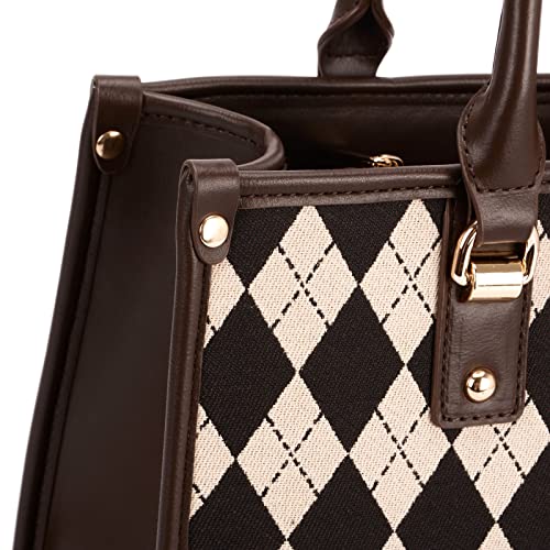 DAVID JONES Paris Fashion Checker Print Handbag Women Office Casual Party Tote Bag - Brown