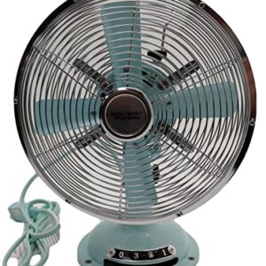 8" All Metal Durable Tabletop Fan Retro Antique Style 3 Speed Oscillating Desk, Mint