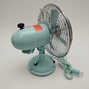 8" All Metal Durable Tabletop Fan Retro Antique Style 3 Speed Oscillating Desk, Mint