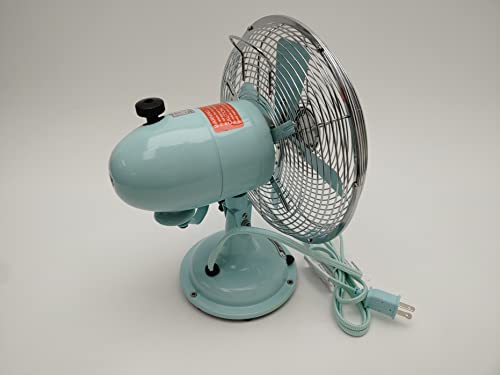 8" All Metal Durable Tabletop Fan Retro Antique Style 3 Speed Oscillating Desk, Mint