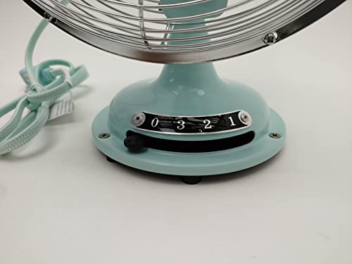 8" All Metal Durable Tabletop Fan Retro Antique Style 3 Speed Oscillating Desk, Mint