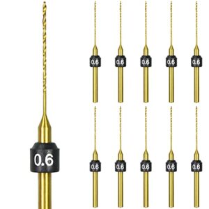 arrowmax mini twist drill bits set, size marked, titanium coated high speed steel micro drill bits, 3/32-inch shank, hole drilling tool for diy, jewelry, amber, beads, aluminum, copper, wood (0.6 mm 10 pcs)