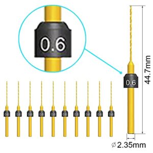 ARROWMAX Mini Twist Drill Bits Set, Size Marked, Titanium Coated High Speed Steel Micro Drill Bits, 3/32-Inch Shank, Hole Drilling Tool for DIY, Jewelry, Amber, Beads, Aluminum, Copper, Wood (0.6 mm 10 Pcs)