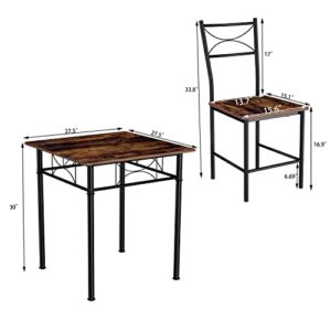 JOIN IRON 3-Piece Kitchen Dining Room Table Set for Small Spaces，Iron Wood Square Table with 2 Chairs for Kitchen Dining Room Furniture