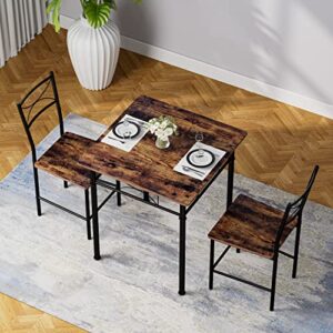 JOIN IRON 3-Piece Kitchen Dining Room Table Set for Small Spaces，Iron Wood Square Table with 2 Chairs for Kitchen Dining Room Furniture