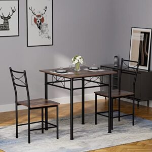 JOIN IRON 3-Piece Kitchen Dining Room Table Set for Small Spaces，Iron Wood Square Table with 2 Chairs for Kitchen Dining Room Furniture