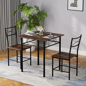 JOIN IRON 3-Piece Kitchen Dining Room Table Set for Small Spaces，Iron Wood Square Table with 2 Chairs for Kitchen Dining Room Furniture