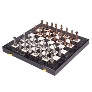 Retro Metal Chess Set for Adults and Kids – Marbling Chess Board with Chess Pieces – Travel Chess Set with Metal Pieces – Folding Chessboard – Ideal for Beginners and Professional Players…