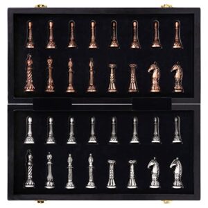 Retro Metal Chess Set for Adults and Kids – Marbling Chess Board with Chess Pieces – Travel Chess Set with Metal Pieces – Folding Chessboard – Ideal for Beginners and Professional Players…