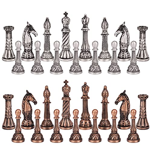 Retro Metal Chess Set for Adults and Kids – Marbling Chess Board with Chess Pieces – Travel Chess Set with Metal Pieces – Folding Chessboard – Ideal for Beginners and Professional Players…