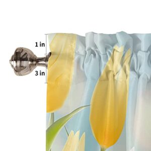 Tulip Floral Valance Curtains for Living Room/Bedroom/Bathroom/Kitchen Window,Rod Pocket Window Valance Tiers Small Window Curtain Drape Window Panel Treatment,Spring Gold White Flower Bow 1 Panel