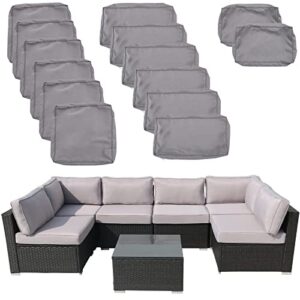 vixlon outdoor patio cushions replacement covers for wicker rattan patio furniture conversation set outdoor cushion covers with zipper fit (grey (only cover), 14 piece sets)