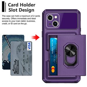 Vofolen for iPhone 13 Case Wallet Cover Credit Card Holder ID Slot Sliding Door Hidden Pocket with 360°Swivel Kickstand 3 in 1 Hybrid Bumper Rugged Phone Case for iPhone 13 6.1 inch 5G GreyPurple