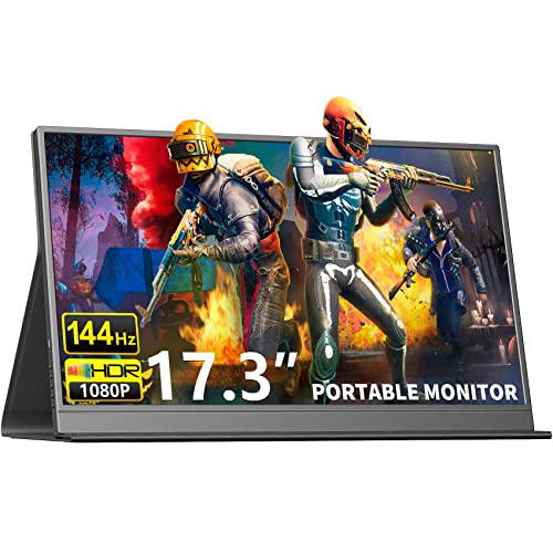 144HZ Portable Gaming Monitor, 17.3" 1080P Laptop Monitor, Dual USB C HDMI Second Computer Screen, VESA Gaming Display with Speakers, Travel Monitor for PS4/5 Xbox Switch MAC PC Phone