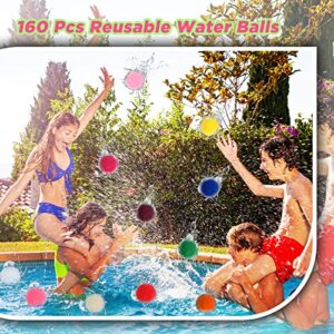 Leyndo 160 Pcs Reusable Water Balls Cotton Balloons 2.5 Inch Splash Water Absorbing Balls for Kids Outdoor Fun Toys with 2 Storage Bags for Summer Game Water Fight Activities Pool Yard Beach Favor