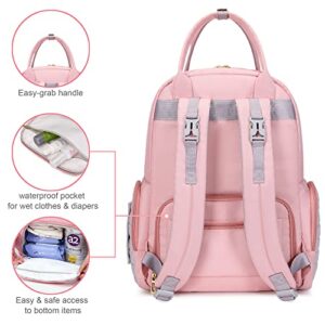 Homfu Diaper Bag Backpack Mommy Hospital Baby Bags For Boys Girl Travel Backpacks Mom Grey Dad Diaper Bag Tote Baby Registery (Pink)