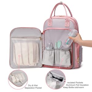 Homfu Diaper Bag Backpack Mommy Hospital Baby Bags For Boys Girl Travel Backpacks Mom Grey Dad Diaper Bag Tote Baby Registery (Pink)