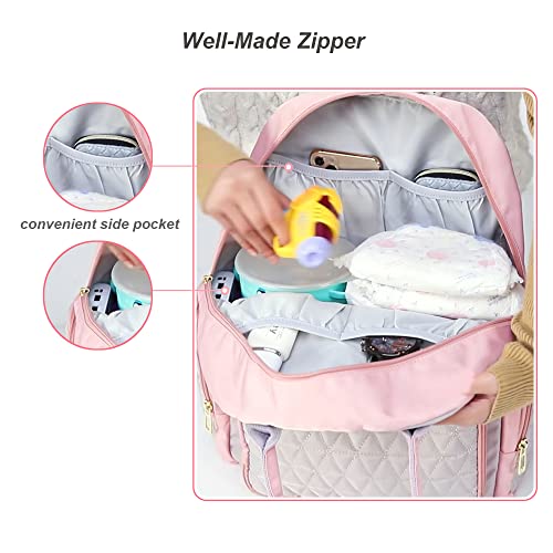 Homfu Diaper Bag Backpack Mommy Hospital Baby Bags For Boys Girl Travel Backpacks Mom Grey Dad Diaper Bag Tote Baby Registery (Pink)